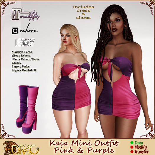 Second Life Marketplace - [Drac] Kaia Mini Outfit - Pink & Purple .. in sizes Maitreya LaraX ...